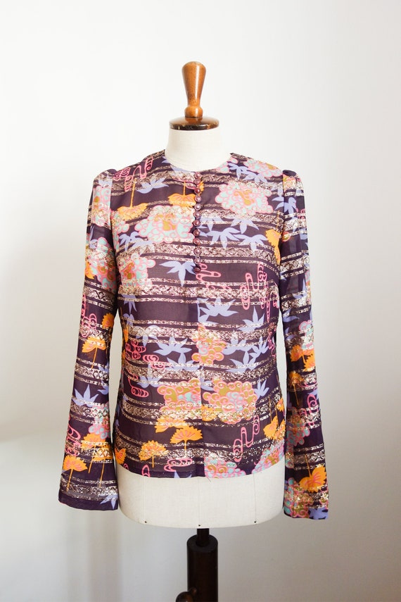 violet tunic, 70s, with gold threads, Lurex, True Vin… - Gem