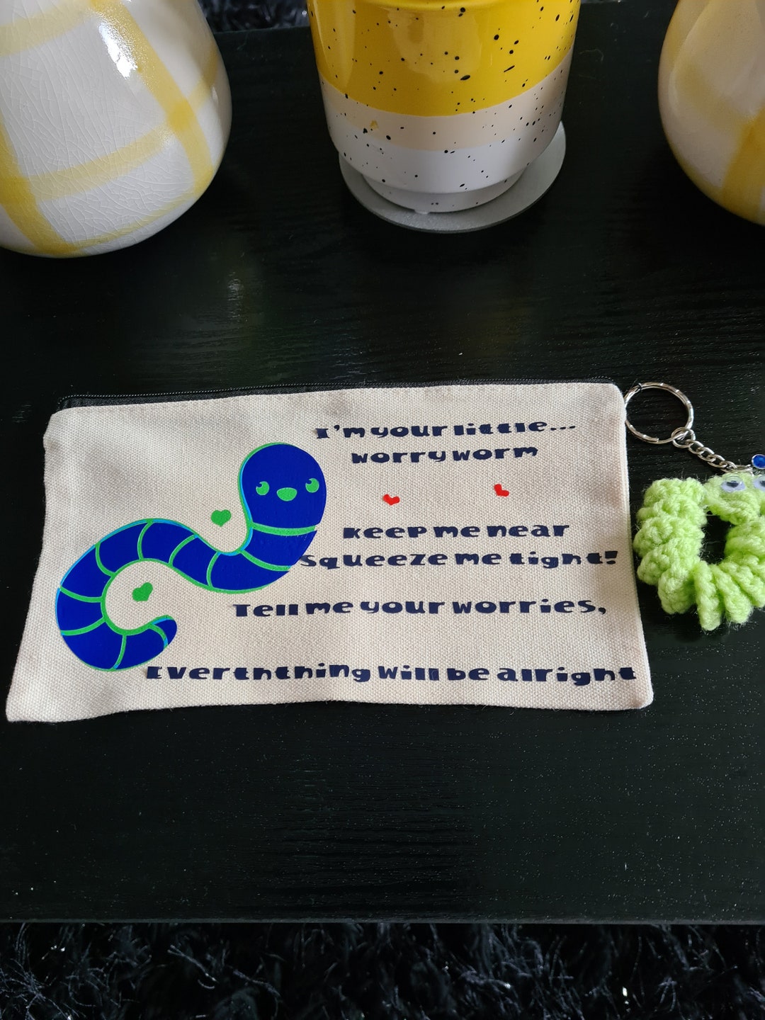 Worry Worm Zipped Pouch/pencil Case With Worry Worm Keychain - Etsy