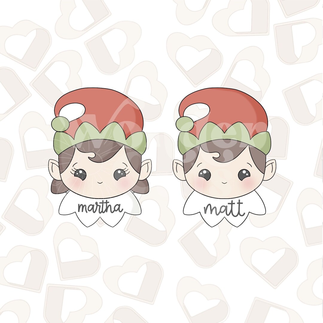 Boy and Girl Elf With Name Collar Cookie Cutters- Christmas Cookie ...