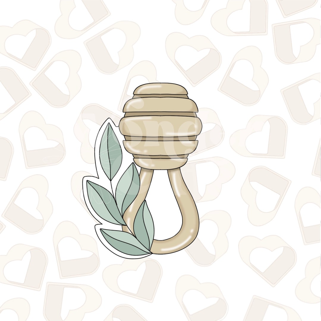Greenery Honey Dipper Rattle Cookie Cutter - Bee Cookie Cutter - Baby ...