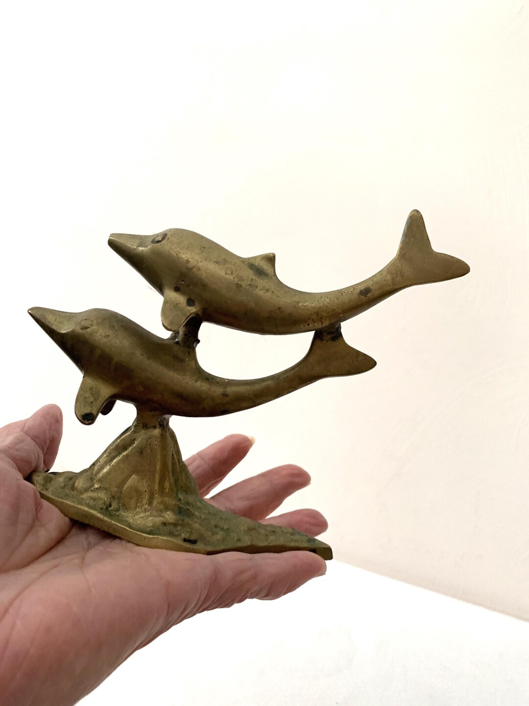 Vintage Solid Brass Dolphin Figurine, Unpolished, Two Dolphins Solid ...