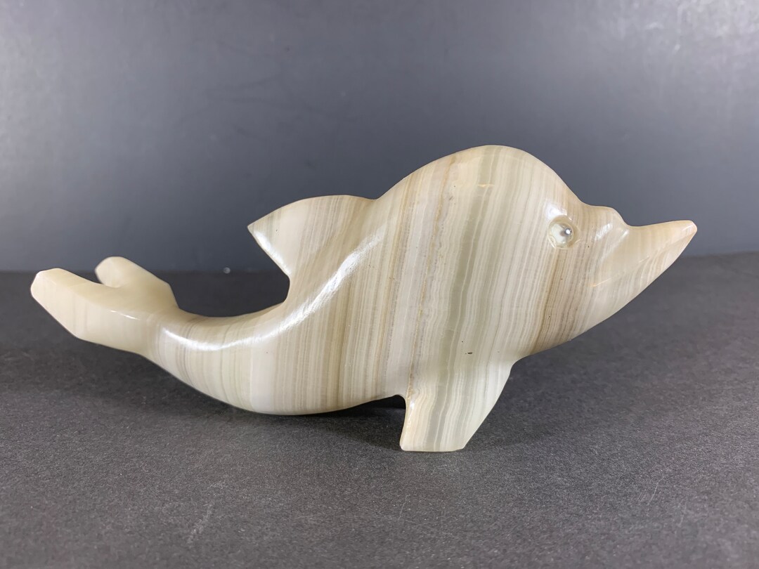Vintage Stone Carved Dolphin Fish Shelf Decor White/grey Stone Dolphin ...