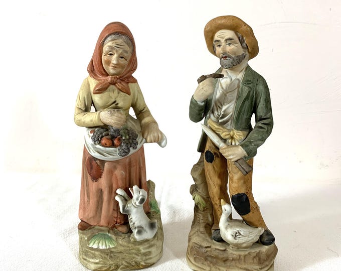Vintage HOMCO Old Man & Old Woman Figurines, Old Man With Goose, Old ...