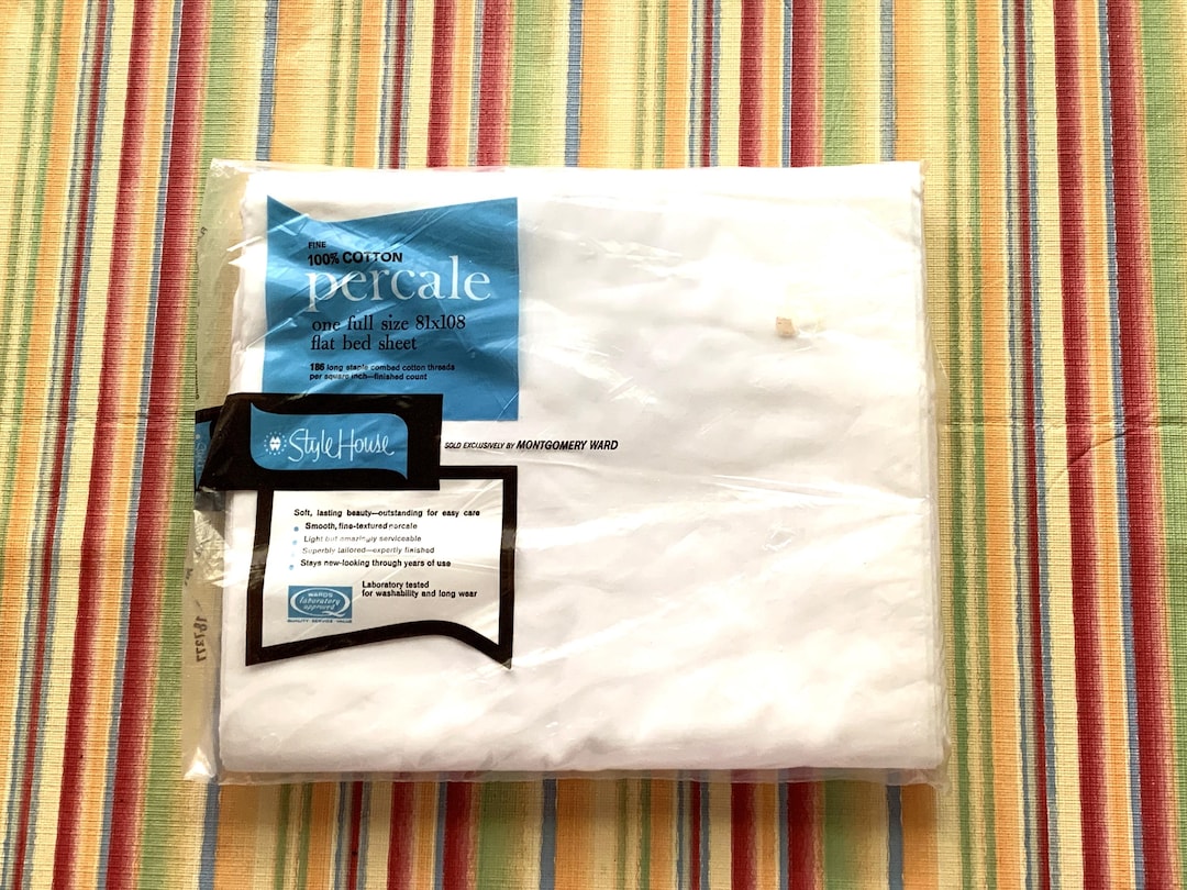 Vintage White Cotton Percale Full Size Flat Bed Sheet, Vintage ...
