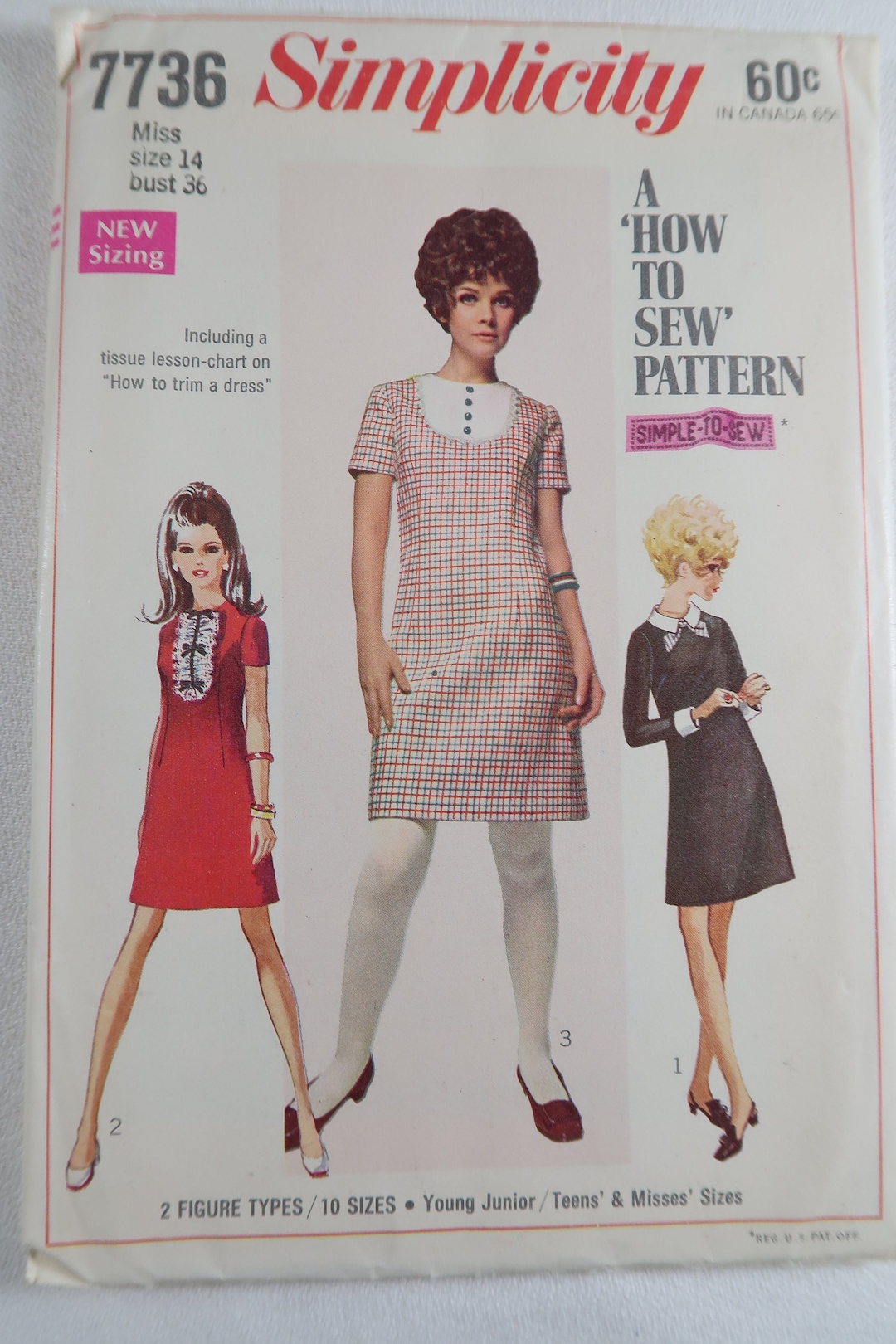 1968 Misses 14 UNCUT Simplicity A-line Dress Pattern 7736 - Etsy