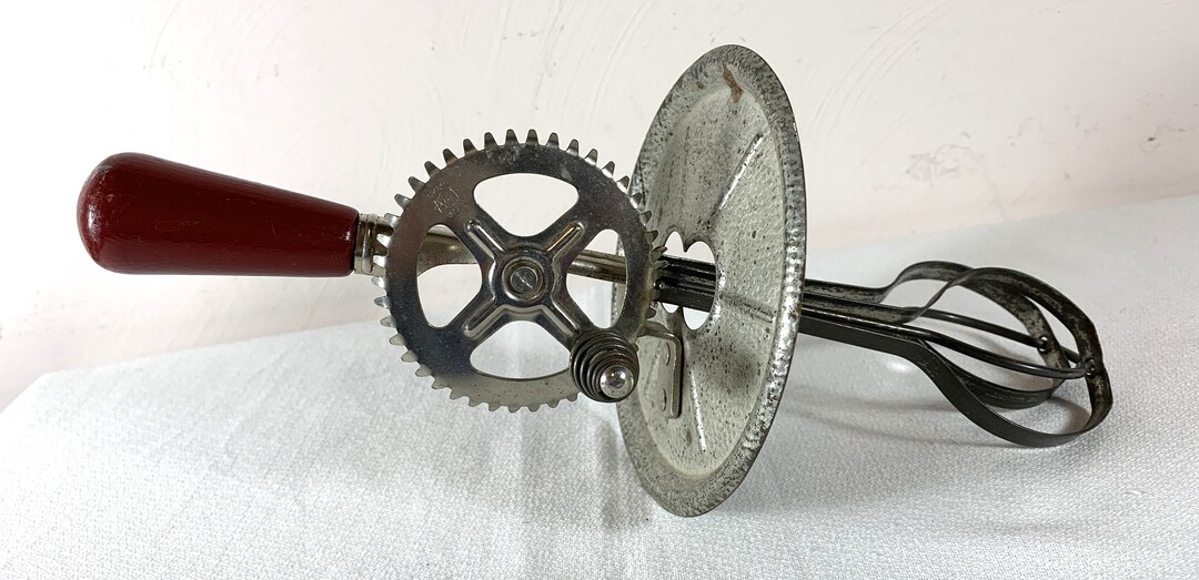 Vintage EKCO Egg Beaters W/splash Guard Works Well Red Wooden Handle ...