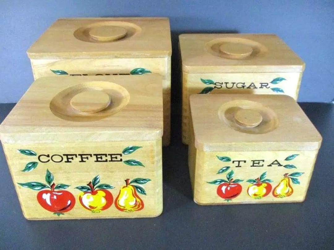 Retro Mid Century Wooden Canister Set Tongue & Groove Construction ...