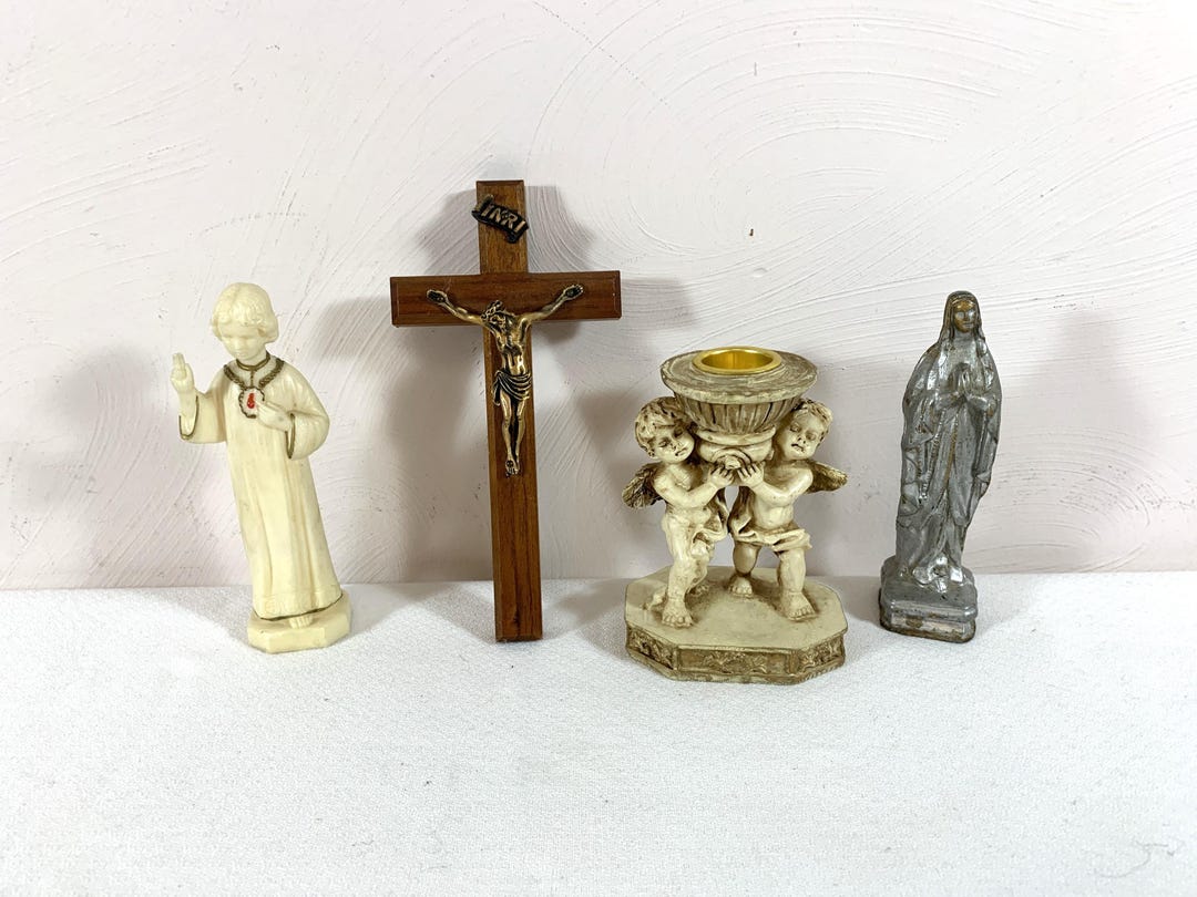 Vintage Lot of 4 Small Religious Items, Religious Home Decor, Candle ...