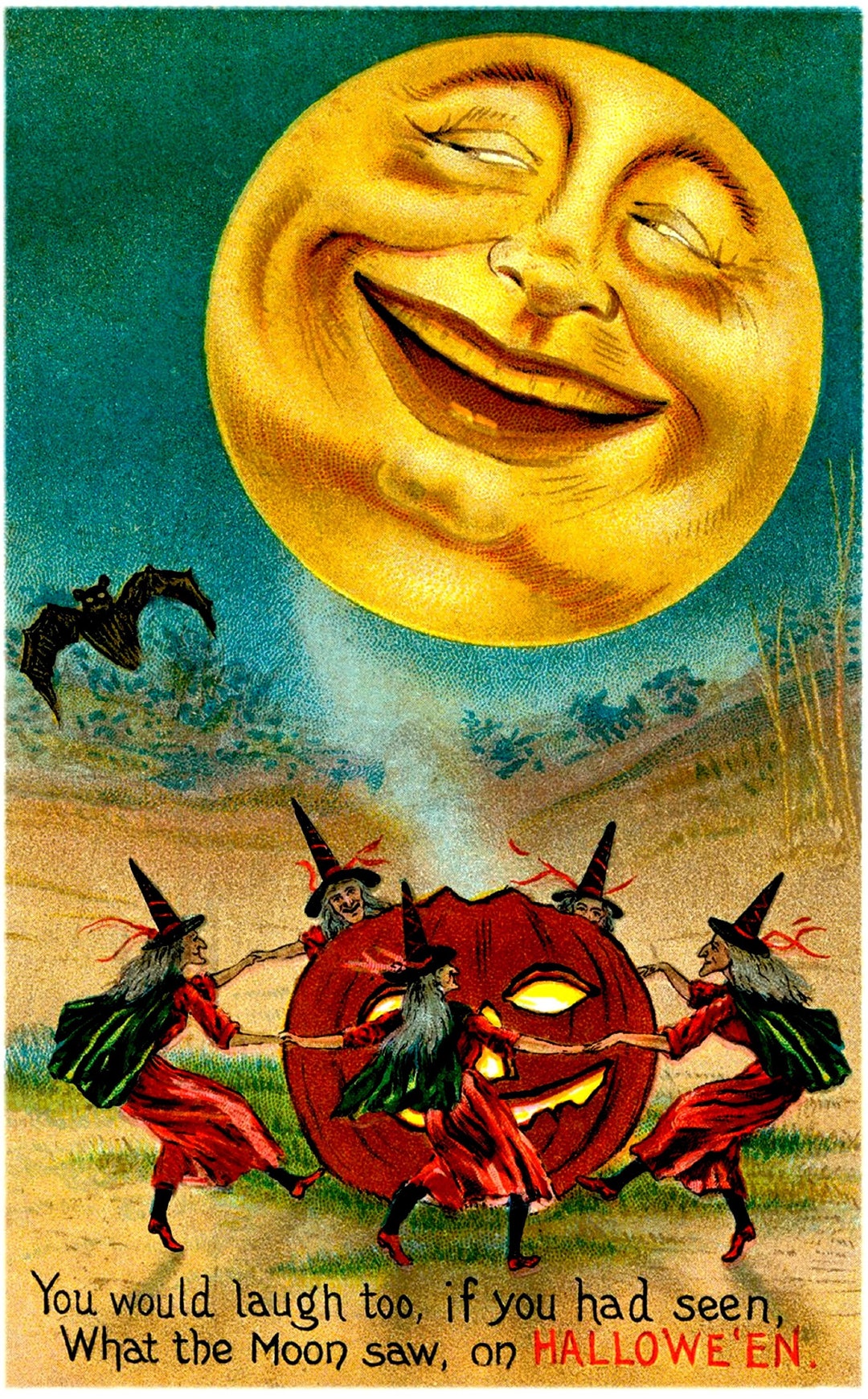 Halloween Art - Laughing Moon Reproduction Poster Print - Etsy