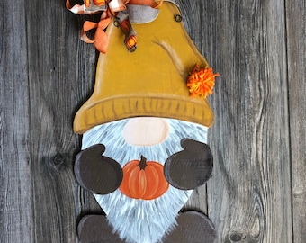 Gnome Sitting on a Pumpkin Gnome Fall Door Hanger. Gnome Door Hanger ...