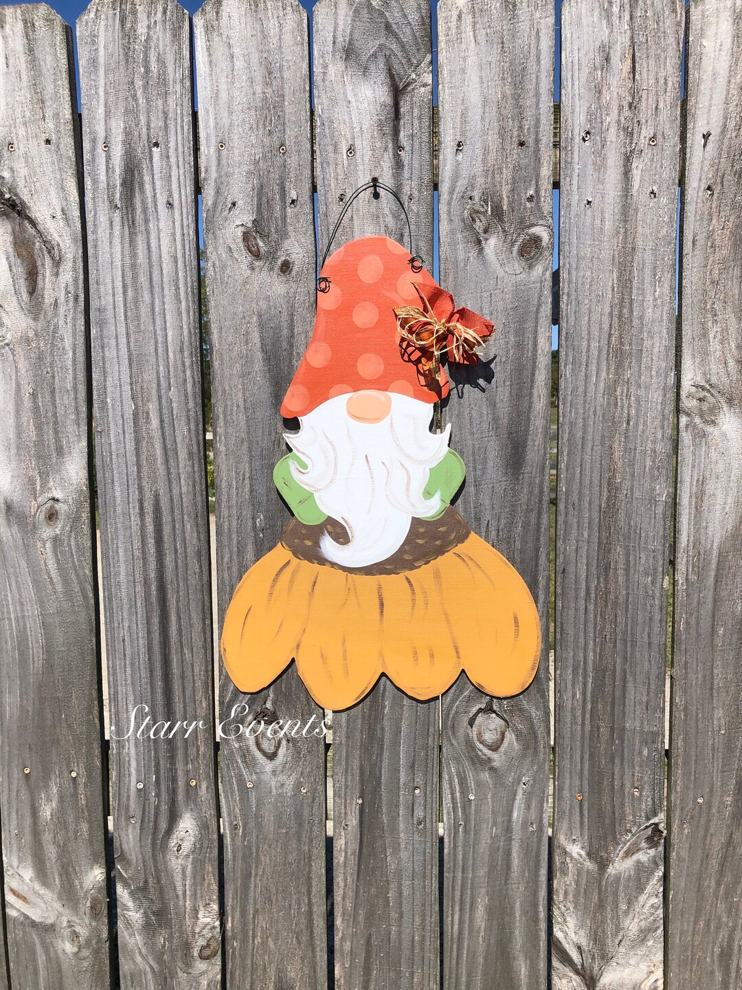 Gnome Sitting on a Black Eyed Susan. Fall Door Hanger. Gnome Door ...