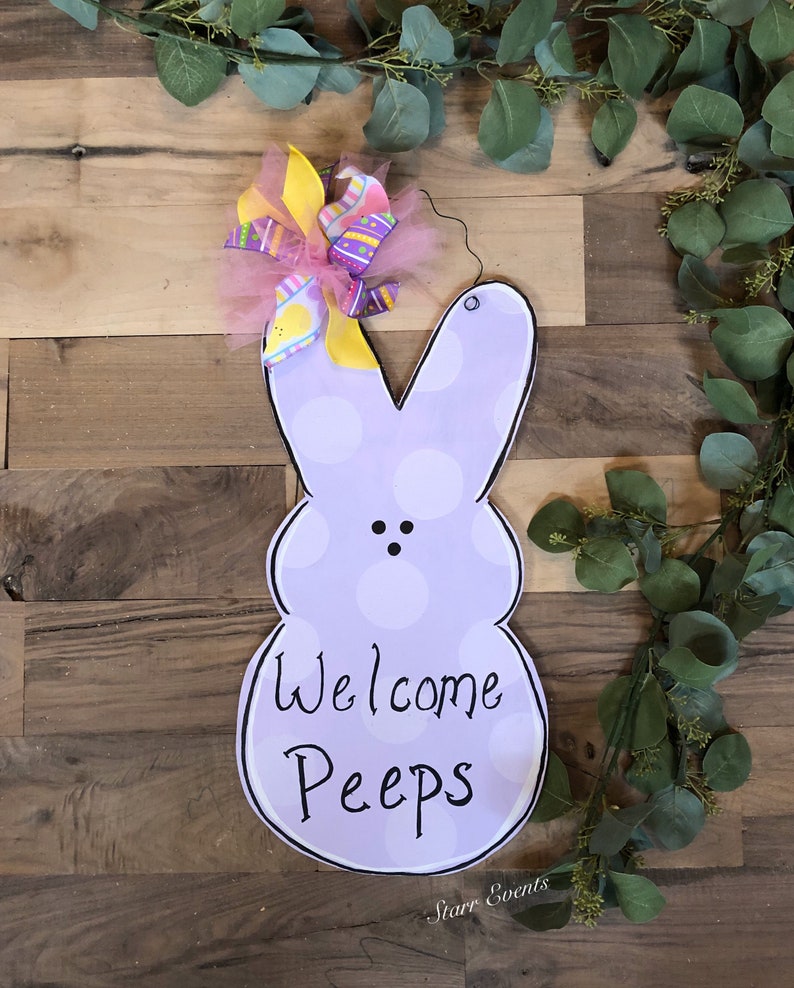 Easter Door Hanger Easter Decorations. Welcome Peeps Door - Etsy