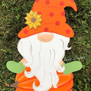 Gnome Sitting on a Pumpkin Gnome Fall Door Hanger. Gnome Door Hanger ...