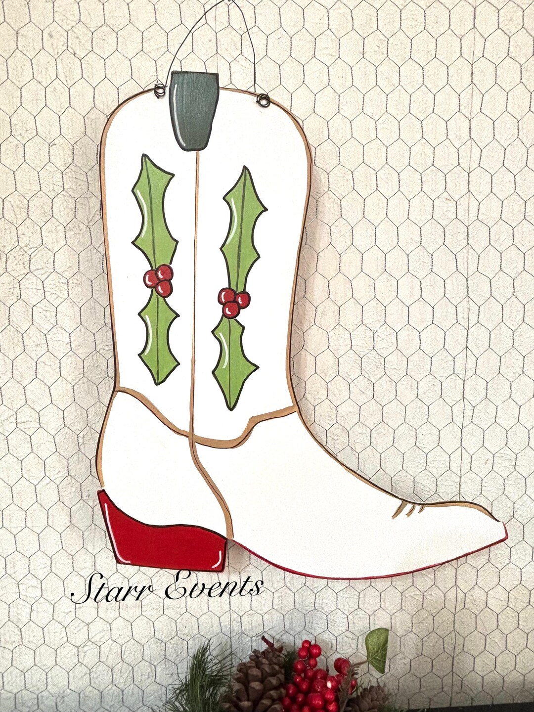 Christmas Cowboy Boot Door Hanger: Handmade Holiday Cowboy Boot Decor ...