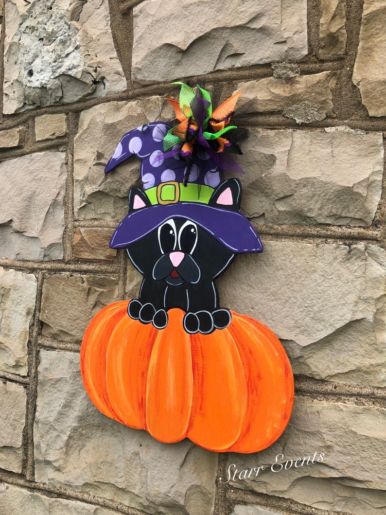 Black Cat Door Hanger. Fall Decor. Fall Decorations. Black Cat Decor ...