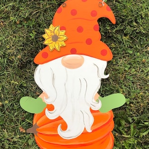 Gnome Sitting on a Pumpkin Gnome Fall Door Hanger. Gnome Door Hanger ...