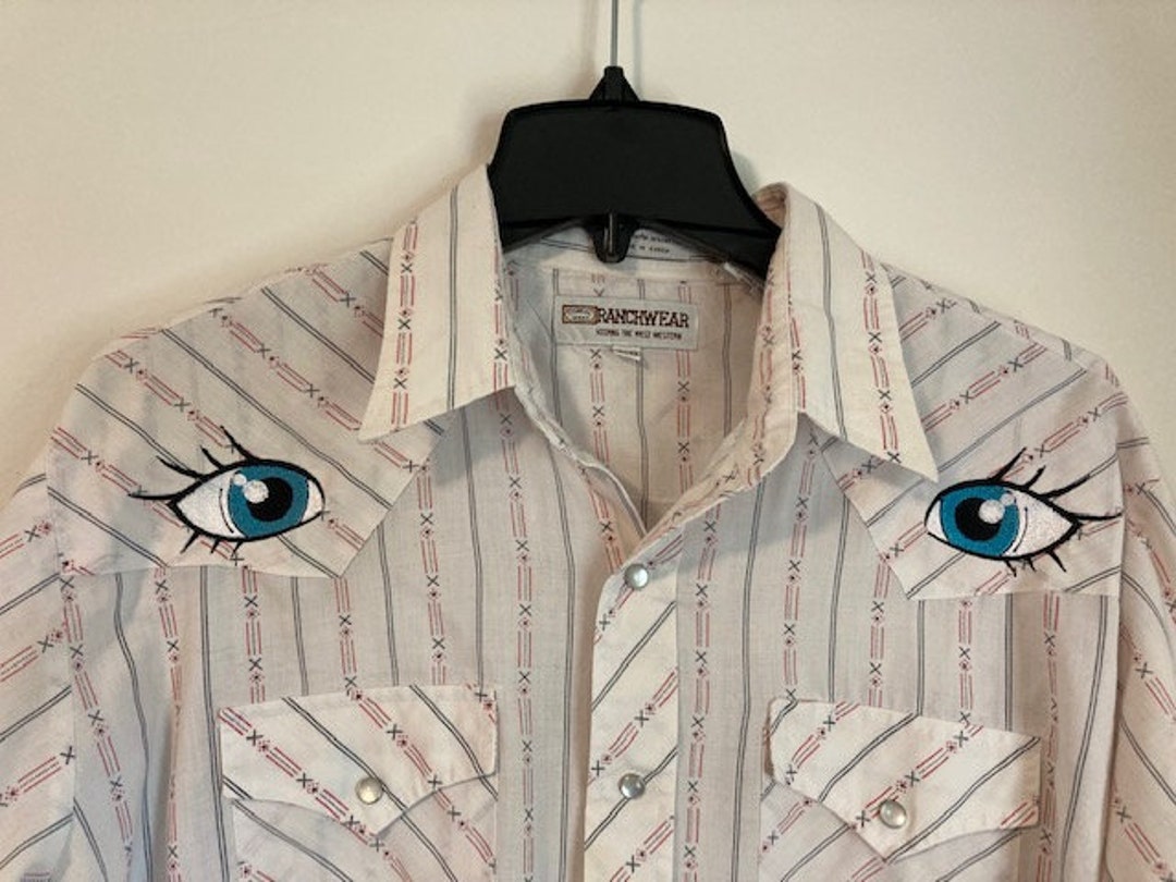 Embroidered Blue Eyes on Western Pearl Snap Shirt - Etsy