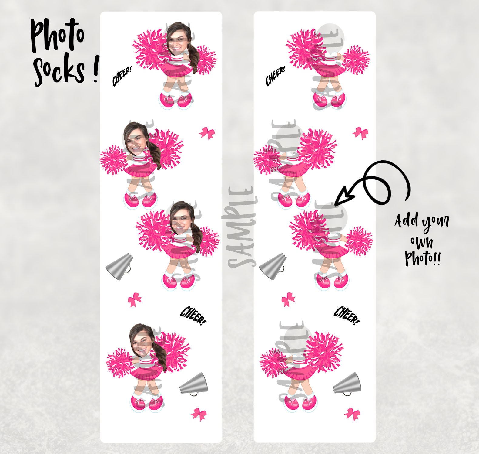 Pink Cheerleader Photo Socks SUBLIMATION DIGITAL DOWNLOAD | Etsy
