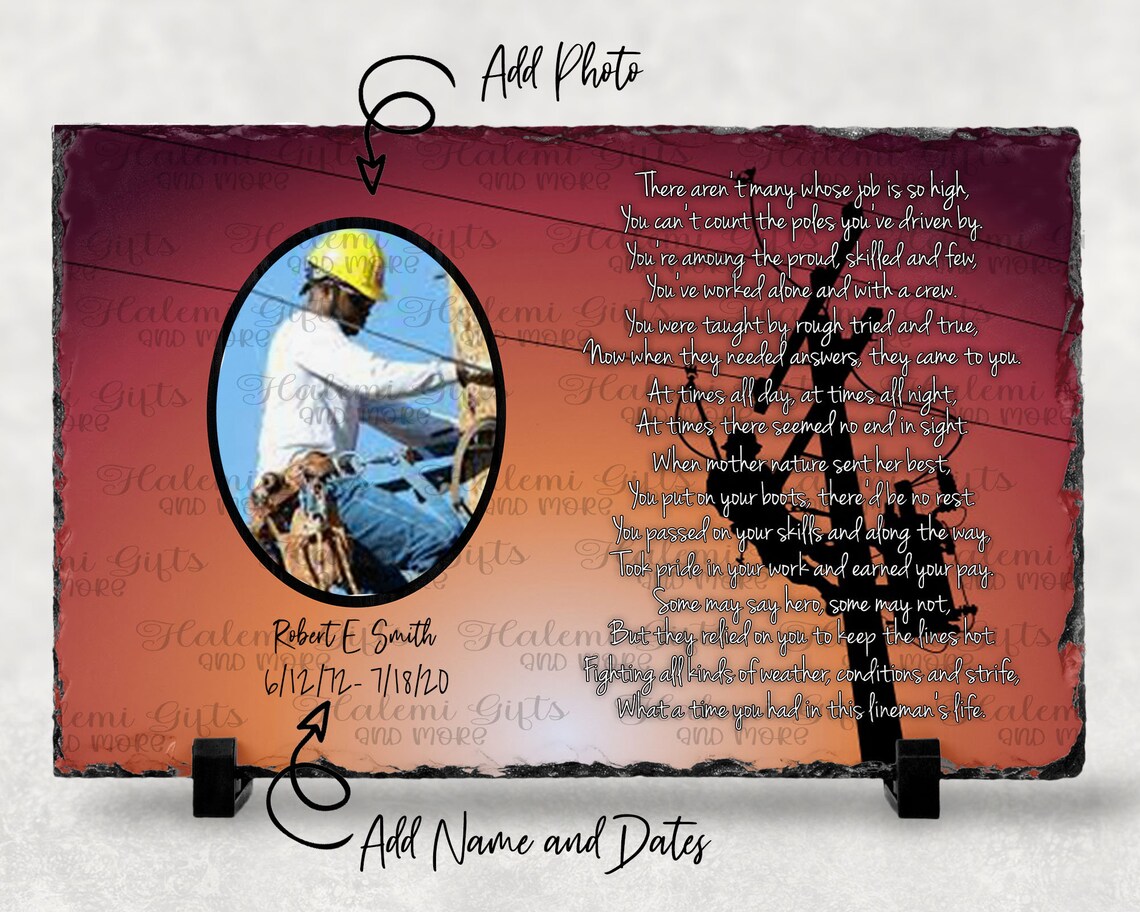 Lineman Memorial Photo Slate DESIGN ONLY Digital Download Large Slate ...