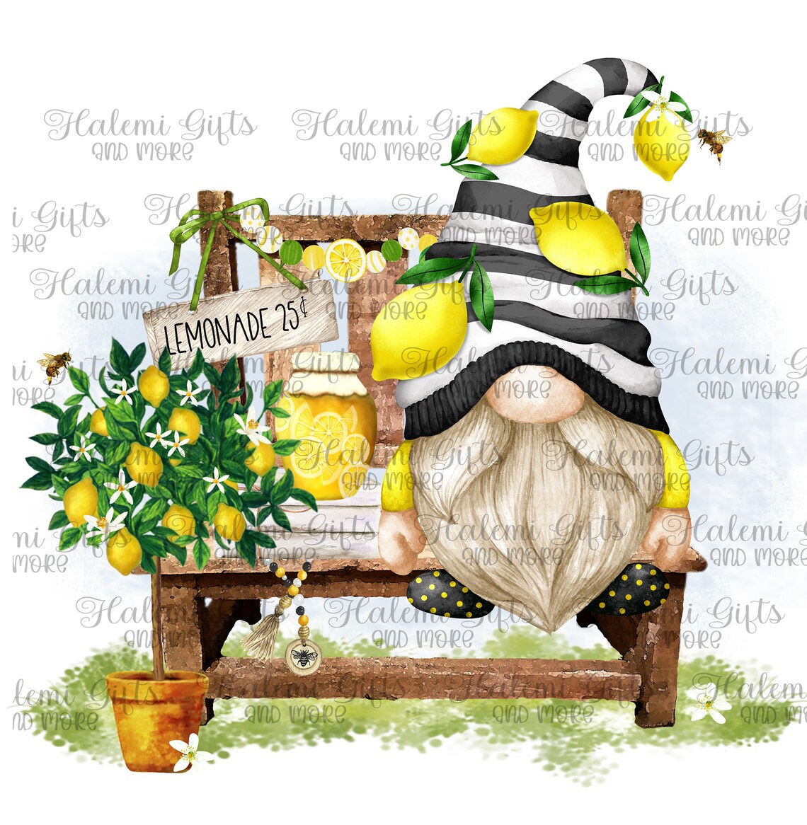 Lemon Gnome Bench DESIGN ONLY Sublimation Digital Download Png - Etsy