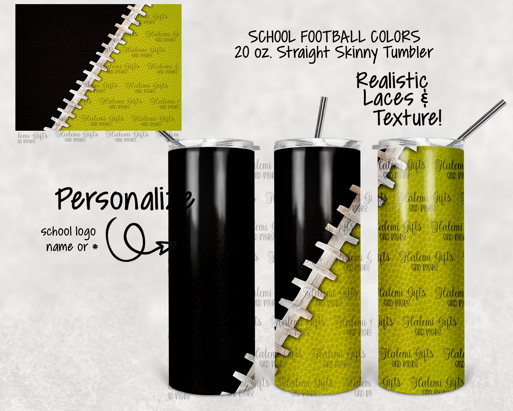 Black and Yellow Football Realistic Laces/Texture 20 oz. | Etsy