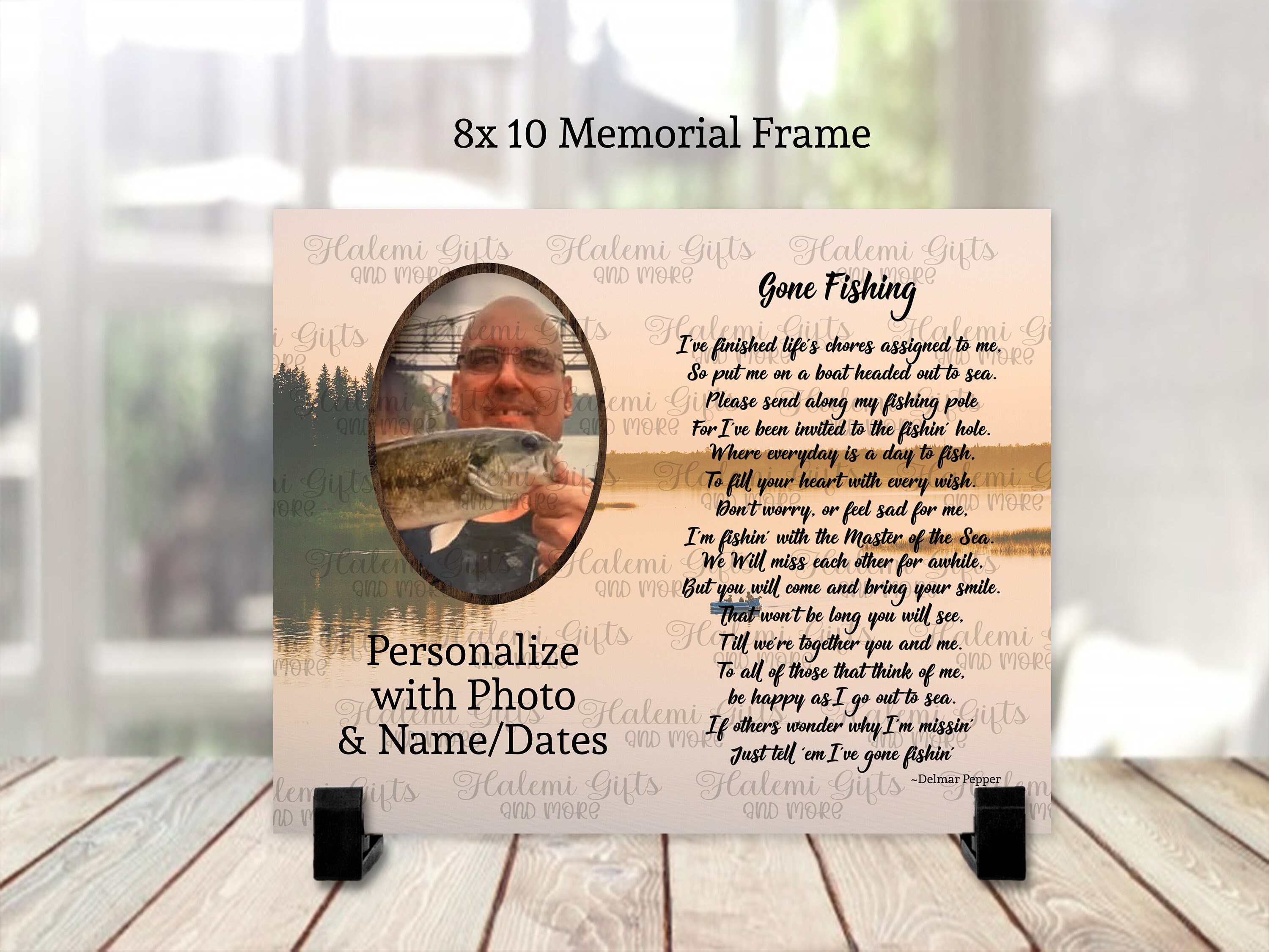 Memorial 8X10 Gone Fishing Board Personalize With Photo/name/dates ...