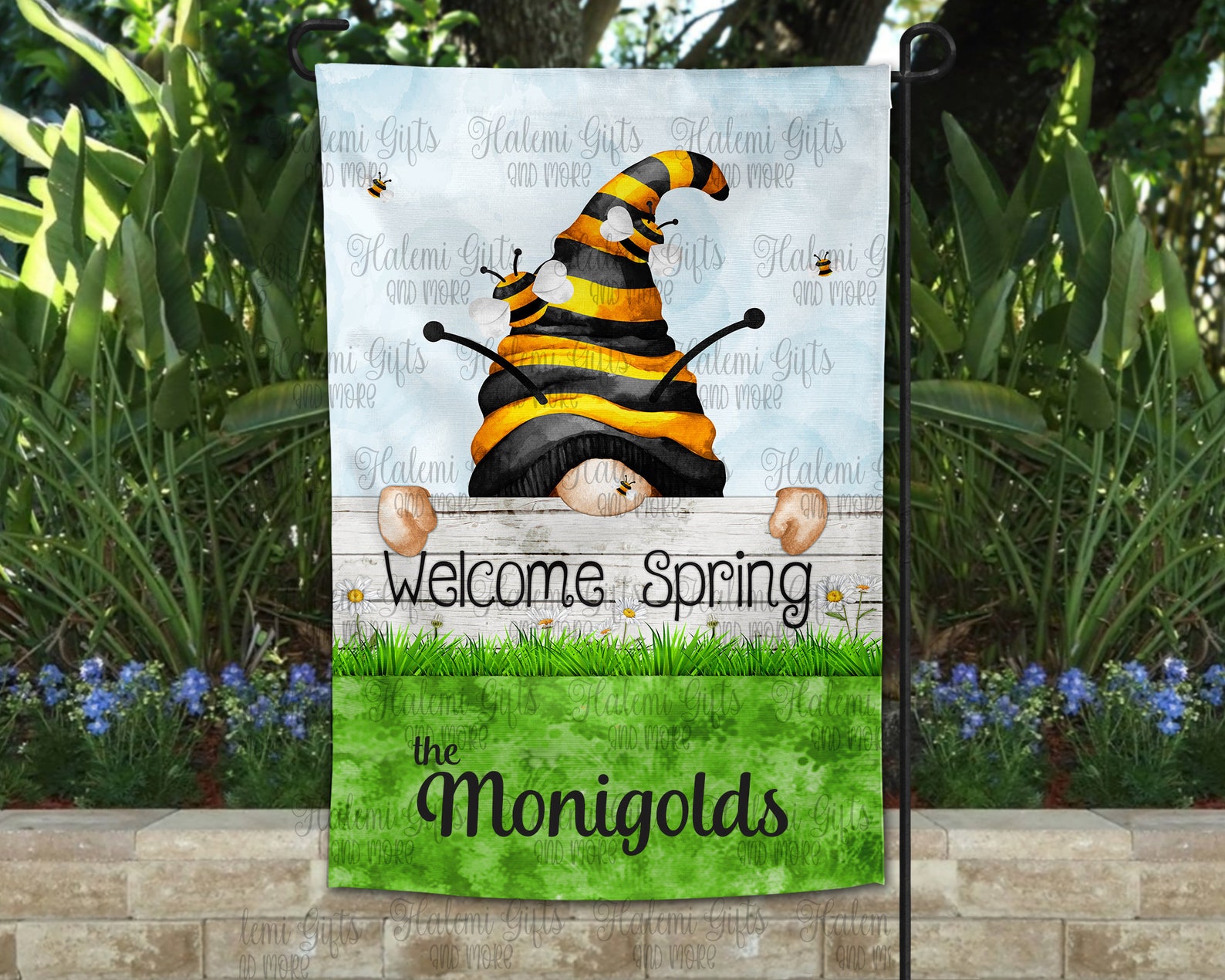Bee Gnome Welcome Spring Garden Flag DESIGN ONLY Digital - Etsy