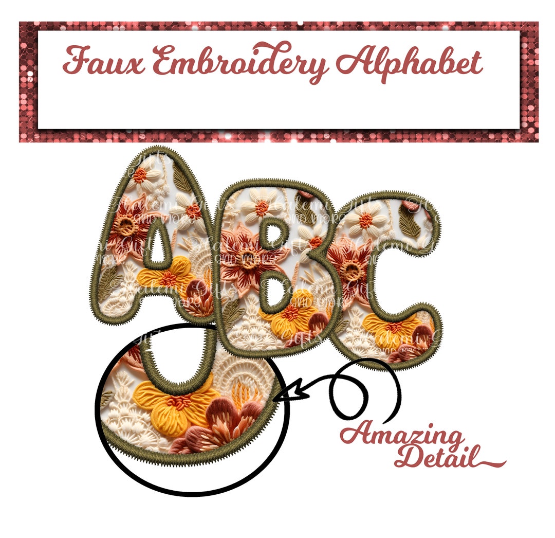 Faux Embroidery 3D Alphabet Stitch Applique Patch Fall Floral Knit ...