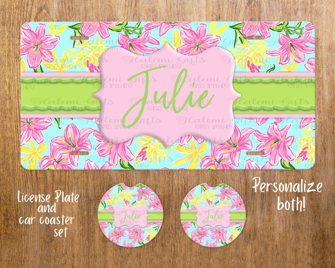 Preppy Pattern License Plate and Car Coaster Set- Clipart- Personalize ...
