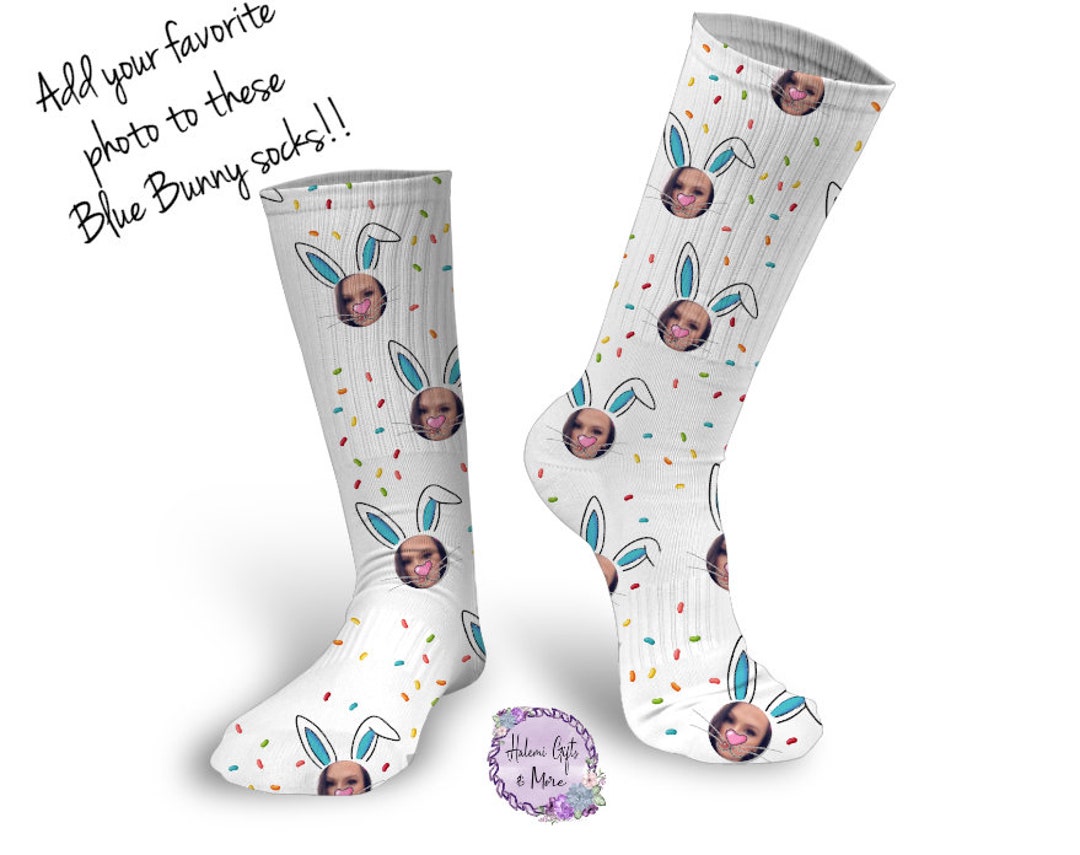 Custom Easter Bunny With Blue Ears Photo Socks, DIGITAL DOWNLOAD ...