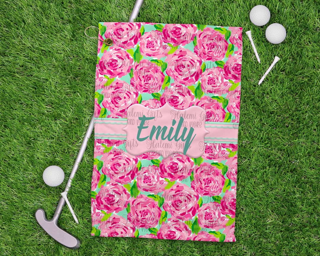 Golfers Pink Roses Preppy Pattern Sports Golf Towel Sublimation DESIGN ...