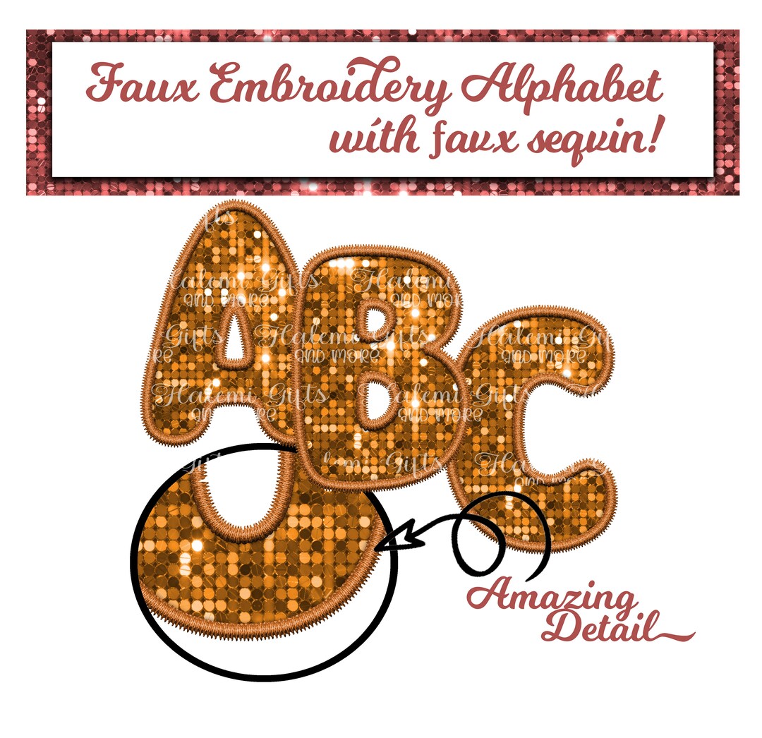 Faux Embroidery Sequin Alphabet Stitch Applique Patch Orange Sequins ...
