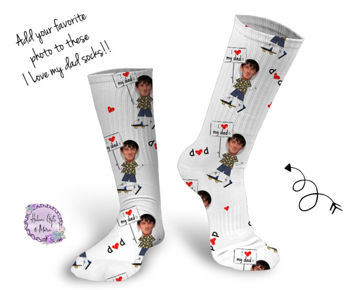 Custom I Love My Dad Boy Photo Socks, DIGITAL DOWNLOAD TEMPLATE Socks ...
