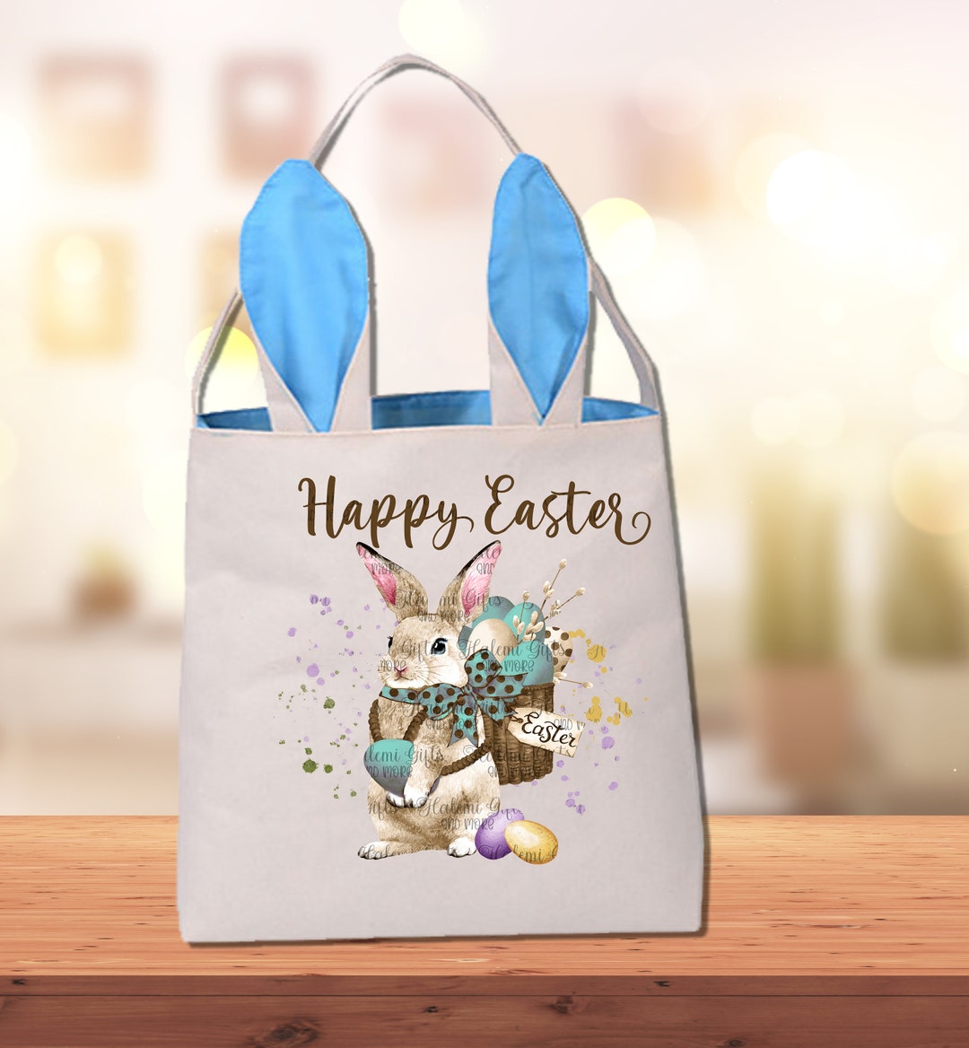 Teal Easter Bunny Happy Easter Kids Children Easter Basket Watercolor ...