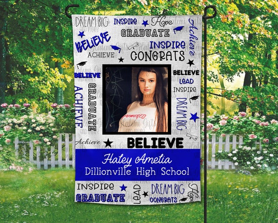 Blue Typography Senior Photo Garden Flag Template DESIGN ONLY - Etsy