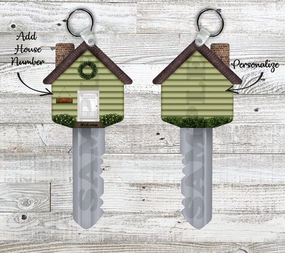 Green house with Brown Roof House Key Keychain SUBLIMATION | Etsy
