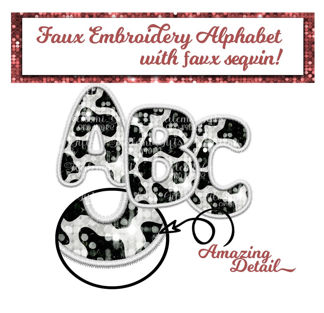 Faux Embroidery Sequin Alphabet Stitch Applique Cow Print Sequins ...