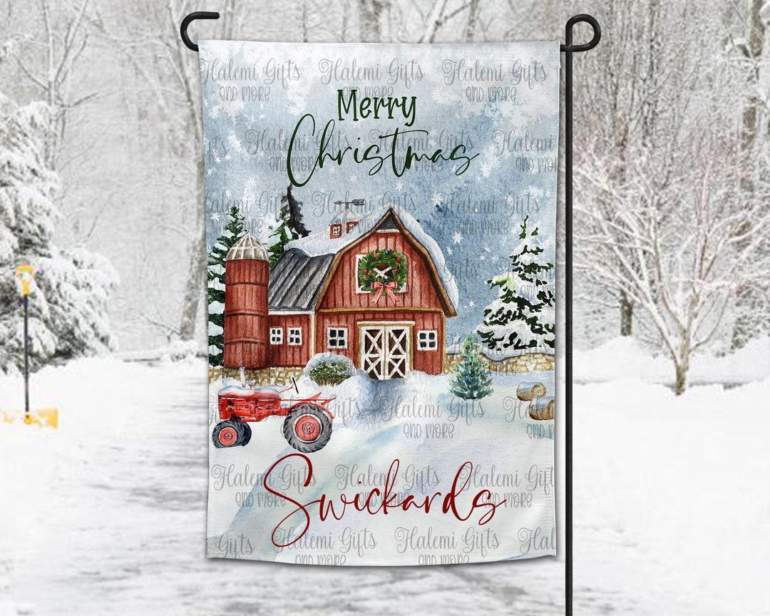 Winter Barn Garden Flag Design Personalize SUBLIMATION DIGITAL DOWNLOAD ...