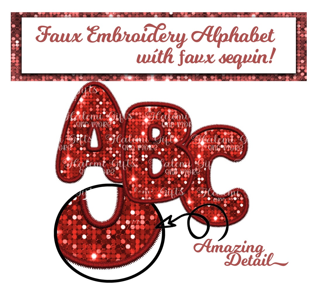 Faux Embroidery Sequin Alphabet Stitch Applique Patch Red Sequins ...