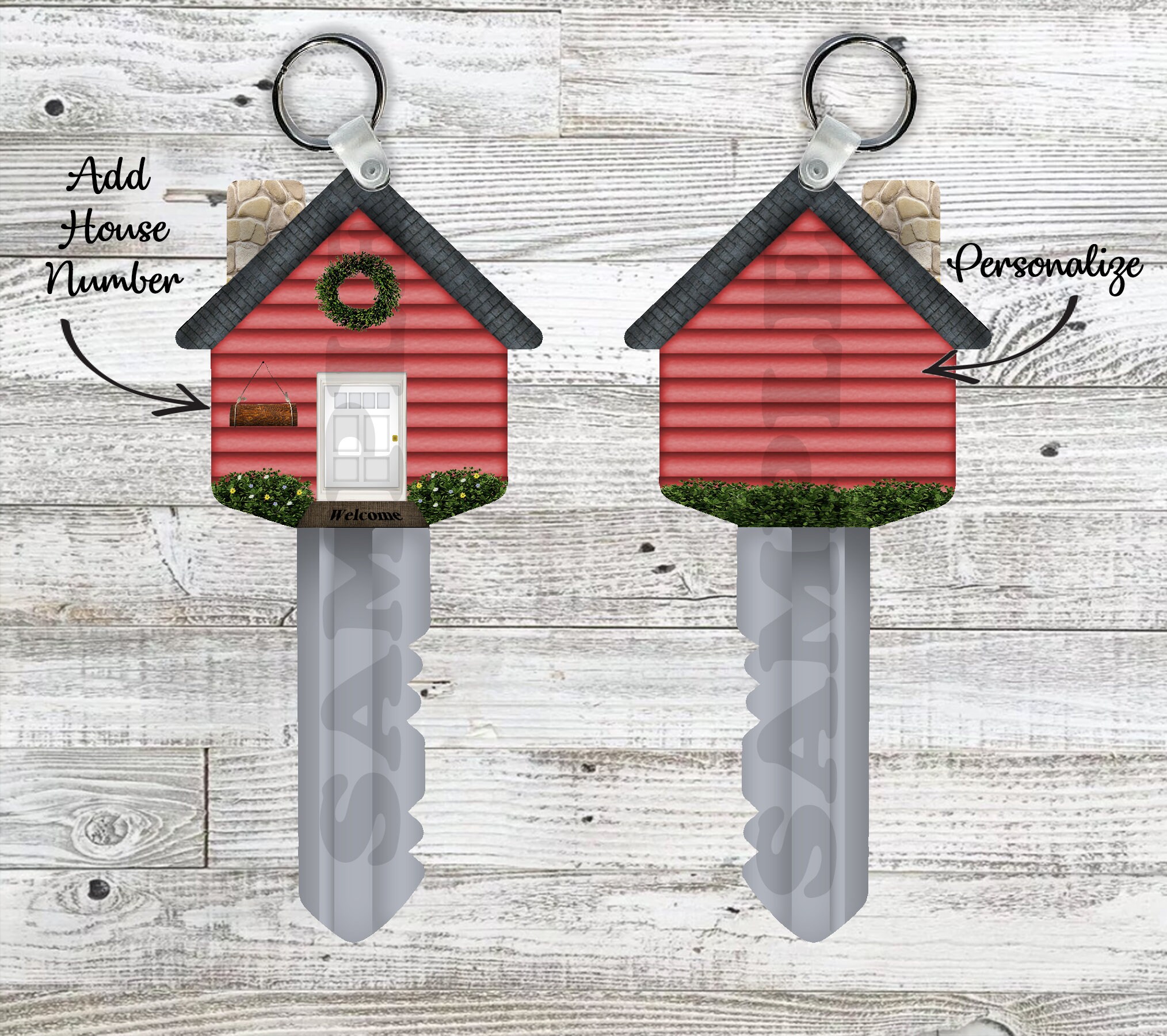 Red house with Grey Roof House Key Keychain SUBLIMATION | Etsy