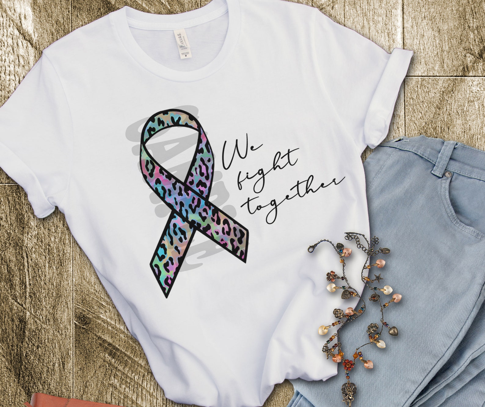 Multicolor Leopard Cancer Ribbon Awareness We Fight Together - Etsy