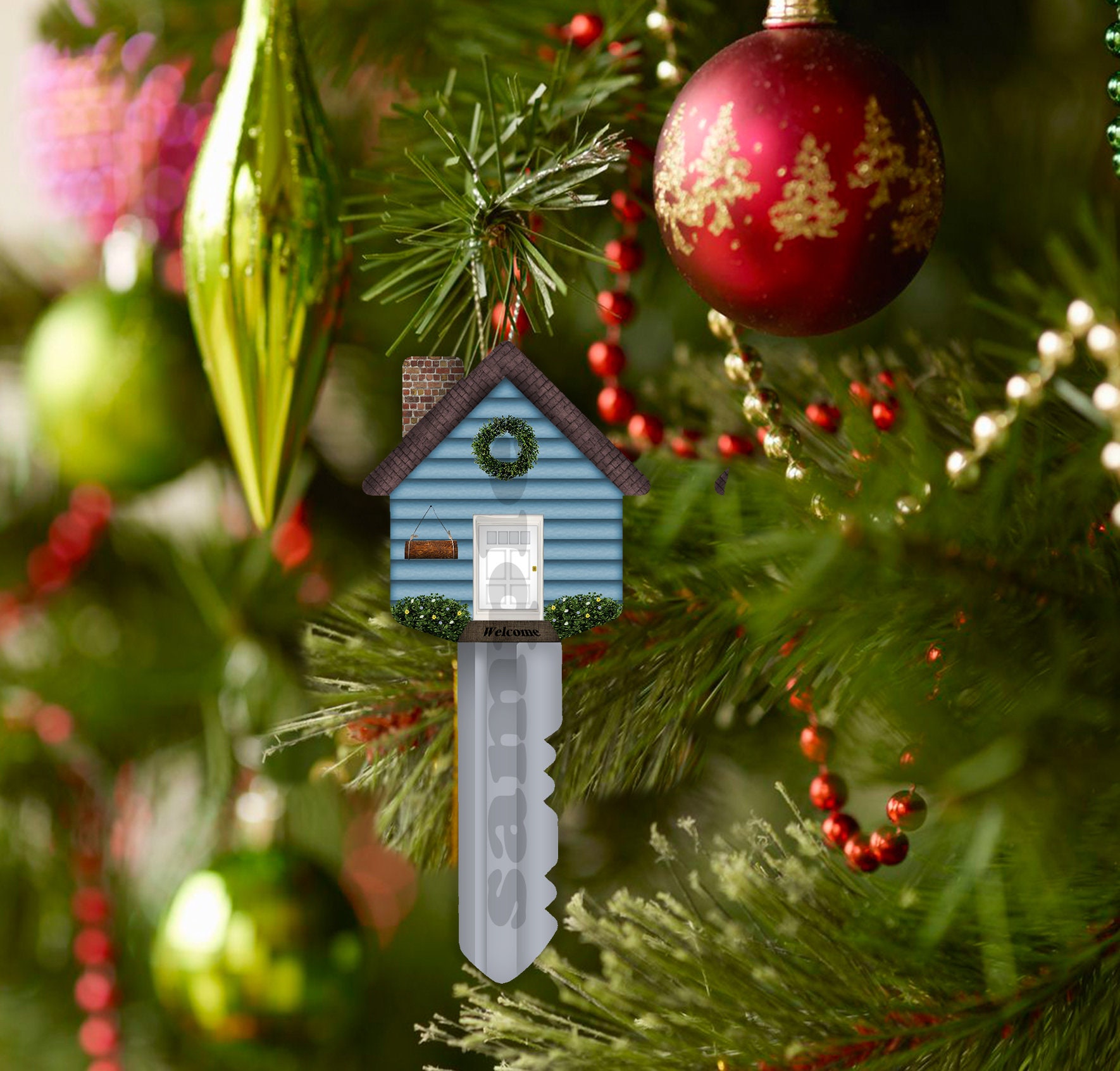 Red House With Grey Roof House Key Keychain SUBLIMATION | Etsy