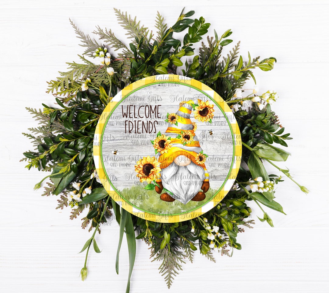 Sunflower Gnome Welcome Friends Wall/door/wreath Hanger( 2 Files With ...
