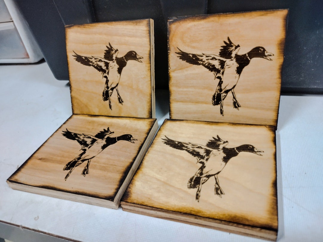 Handmade Wood Burned Duck Coasters, Set of 4 - Etsy