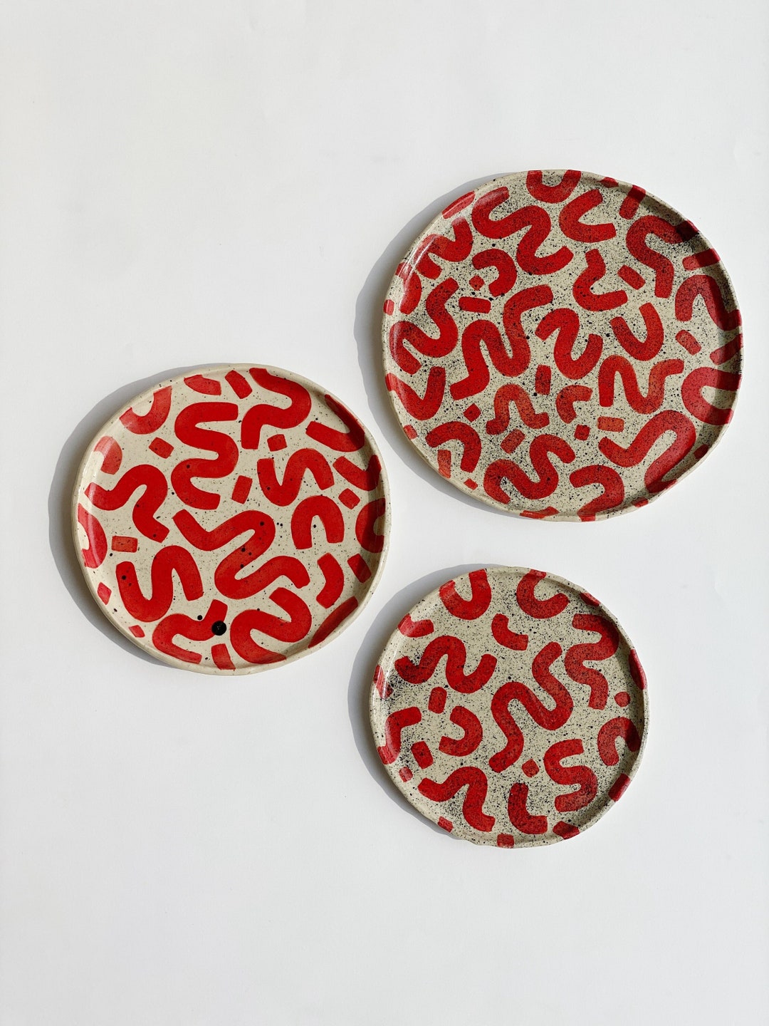 Handmade, Bright Red Design Plates / Unique Ceramic Plates / Modern ...