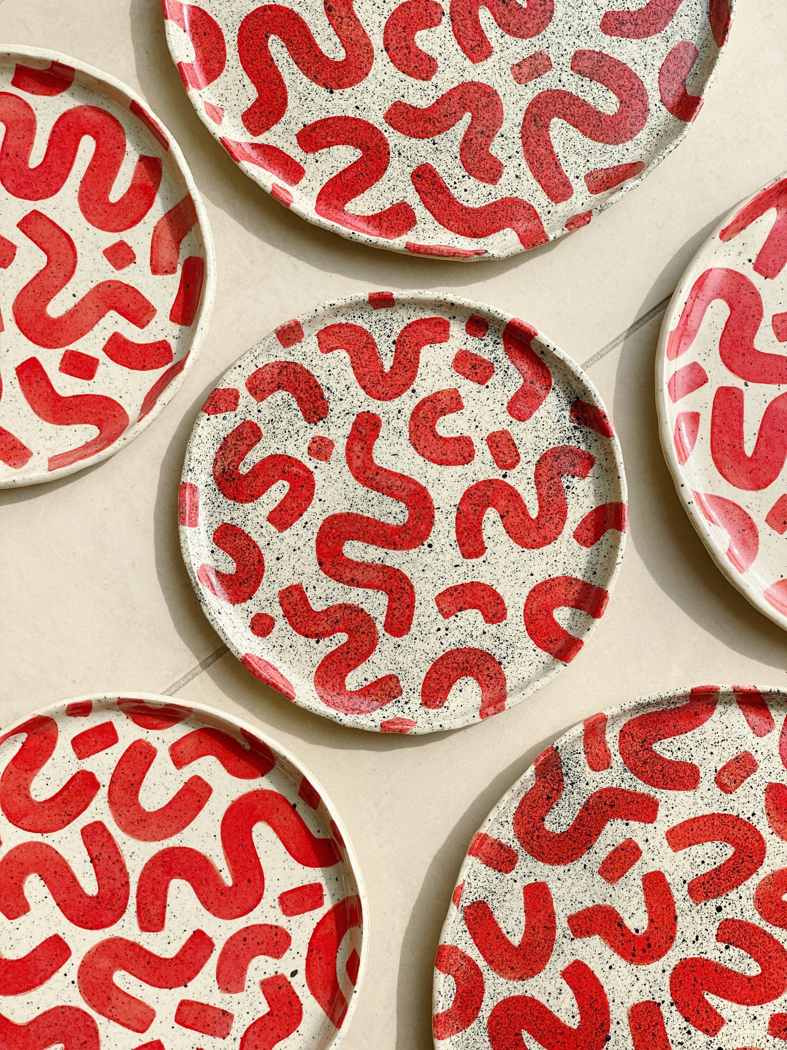 Handmade, Bright Red Design Plates / Unique Ceramic Plates / Modern ...