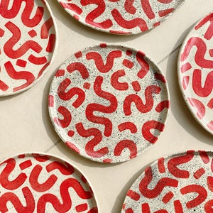 Handmade, Bright Red Design Plates / Unique Ceramic Plates / Modern ...