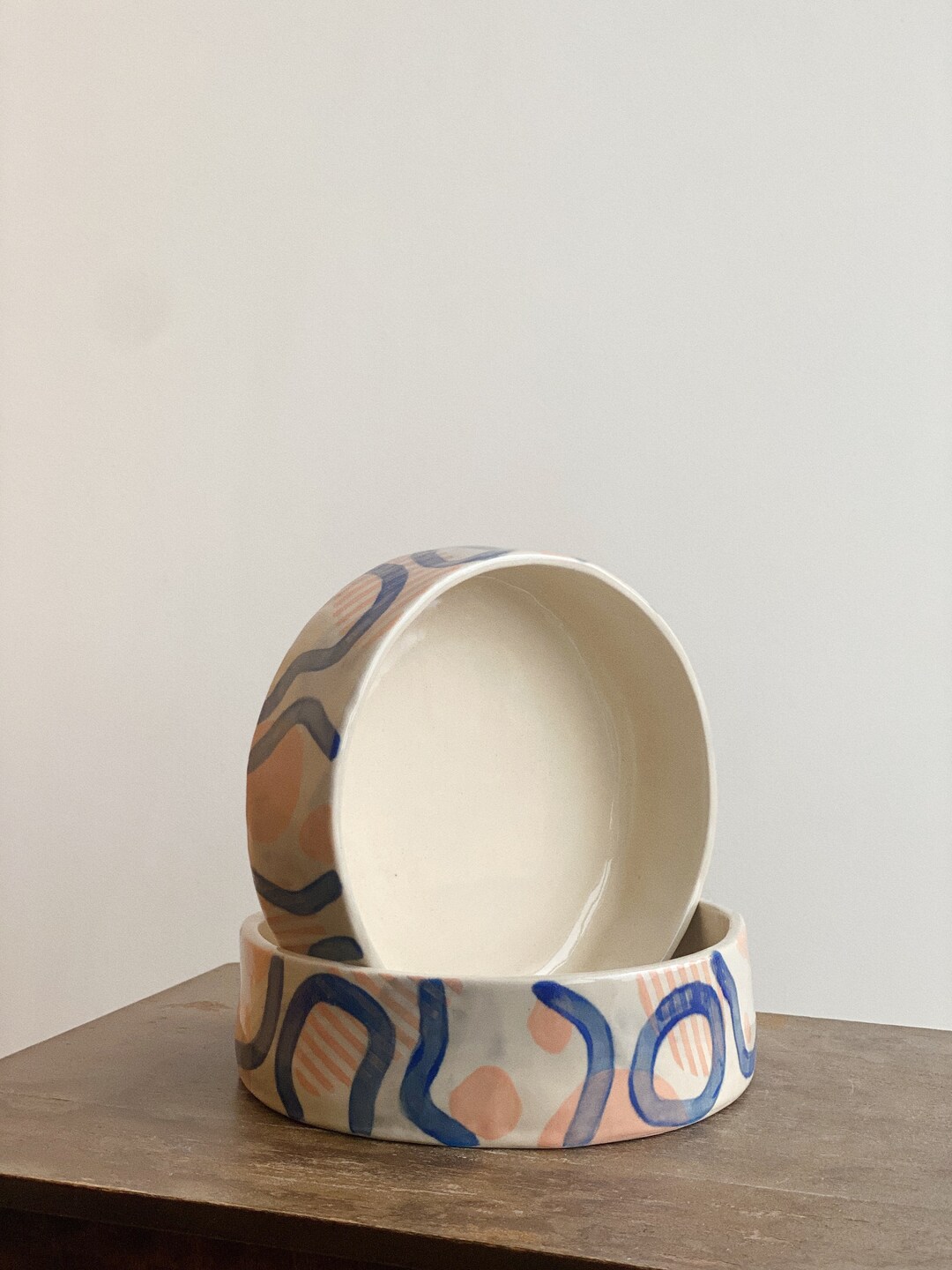 Handmade Colorful Stoneware Pasta Bowl: Geometric Design Ceramic Salad ...