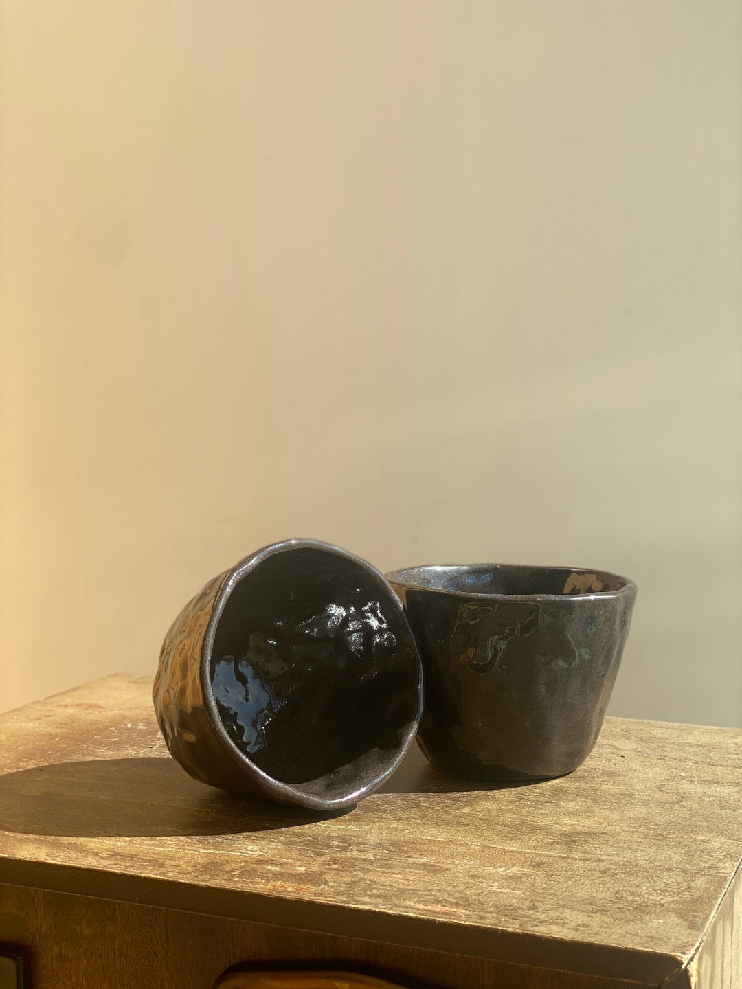 Handmade Black Stoneware Pinch Cup: Minimalist Ceramic Tumbler - Etsy