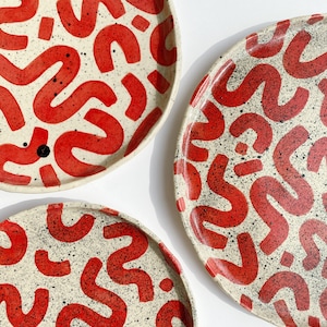 Handmade, Bright Red Design Plates / Unique Ceramic Plates / Modern ...